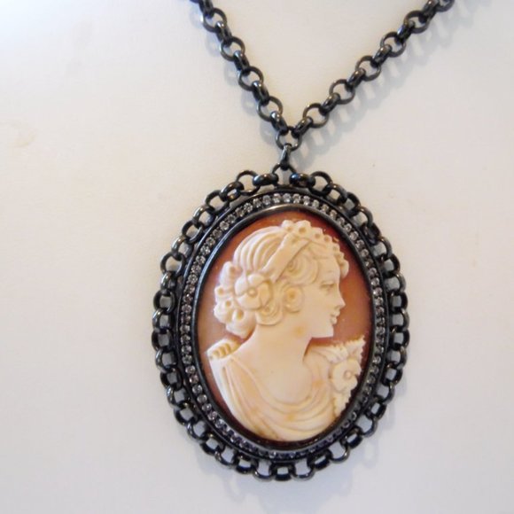 Amedeo | Jewelry | Amedeo Nyc 4mm Czarina Gunmetal Cameo Pendant ...
